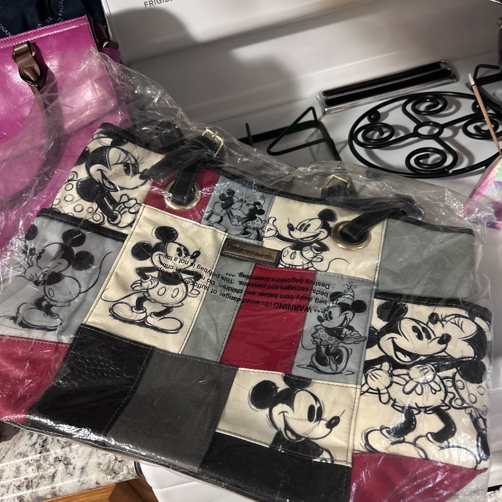 Mickey Mouse Patchwork Tote Bag - Red, Black, Gray - Gem